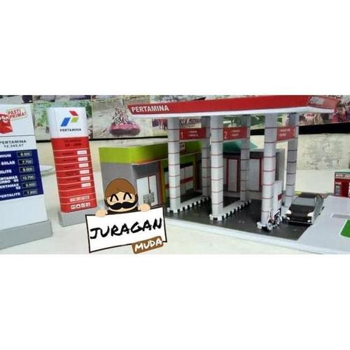 Jual New Diy Miniatur Papercraft Spbu Pertamina Plus 2 Totem Merah Dan ...