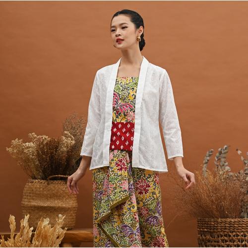 Jual NONA RARA - Kebaya Kartini White Lasem T2892, Baju kerja blouse ...