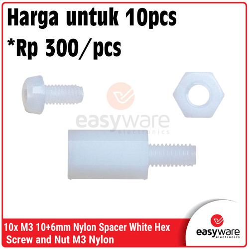 Jual 10x M3 10+6mm Nylon Spacer White Hex Spacer Nylon 10mm 1cm Nut ...