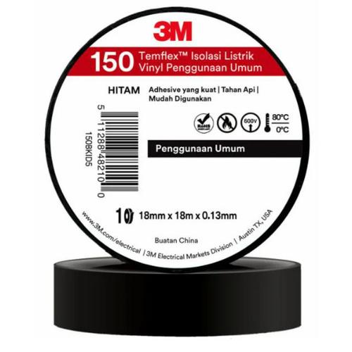 Jual ORIGINAL 3M ISOLASI LISTRIK TEMFLEX 150 PENGGANTI 1258 JR 1258jr hitam 3 M tape kabel ASLI ...