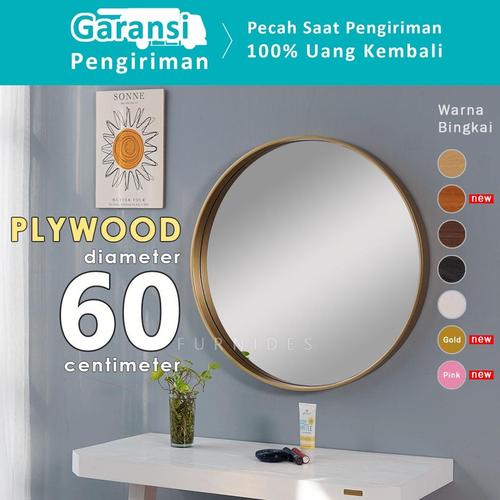 Jual Cermin Bulat Diameter 60 cm | Frame PLYWOOD Motif Kayu - Pink Muda ...