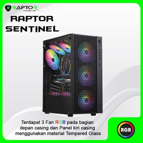Jual Cassing Raptor Sentinel Tempered Glass Free 3 Fan RGB Casing ATX ...