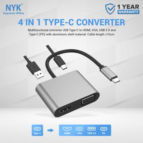 Jual NYK C4 Converter Usb HUB 4 in 1 USB Type-C to 4K USB 3.0 HDMI VGA ...