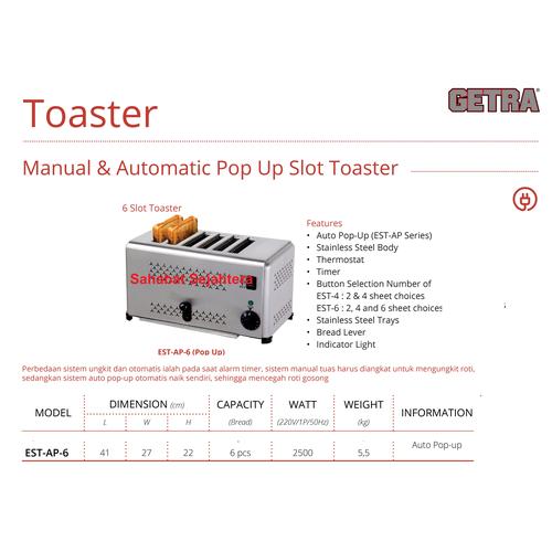 Jual Manual & Automatic Pop-up Slot Toaster GETRA EST-AP-6 Mesin ...