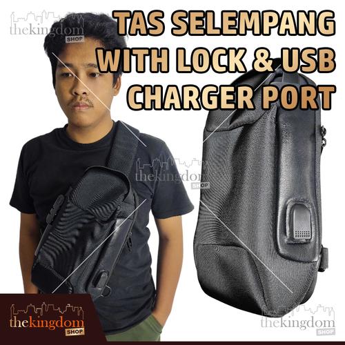 Jual Tas Selempang with Lock & USB Charger Port Black Crossbody Sling ...
