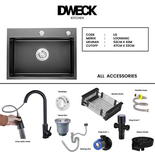 Promo DWECK - Kitchen Sink Black Small Stainless Steel Paket Glass ...