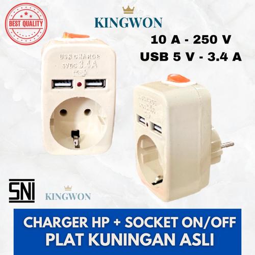 Jual STOP KONTAK / COLOKAN LISTRIK SAKLAR ON/OFF + 2 PORTS USB / STEKER ...