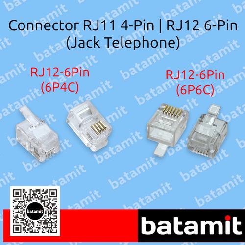 Jual Konektor Connector Jack RJ11 4Pin 6P4C | RJ12 6Pin 6P6C for Tel/Telepon/Telephone/PABX ...