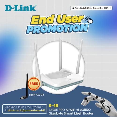 Jual D-LINK R15 EAGLE PRO AI WIFI-6 AX1500 GIGABYTE SMART MESH ROUTER ...