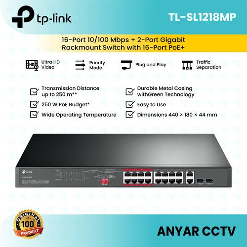 Jual TP-Link TL-SL1218MP V2 16-Port 10/100 Mbps + 2-Port Gigabit Rackmount Switch with 16-Port ...