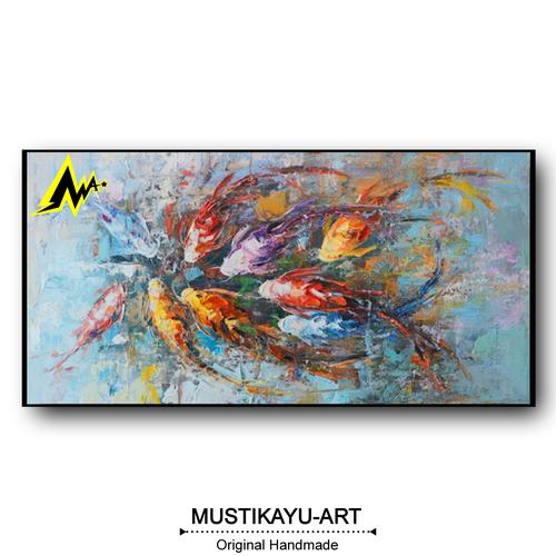 Jual lukisan abstrak modern ikan koi 100x200 cm frame dekorasi rumah ...