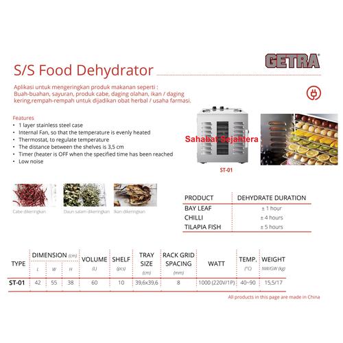 Jual S/s Food Dehydrator - GETRA - ST-01 - Jakarta Timur - chitra maju ...