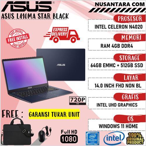 Jual Laptop Sekolah ASUS L410MA Intel Celeron N4020 RAM 4GB 64GB+512GB ...