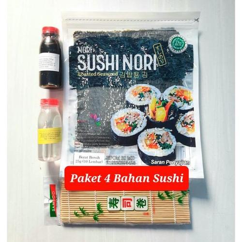 Jual Paket 4 bahan sushi nori bambu cuka shoyu halal rumput laut bento ...