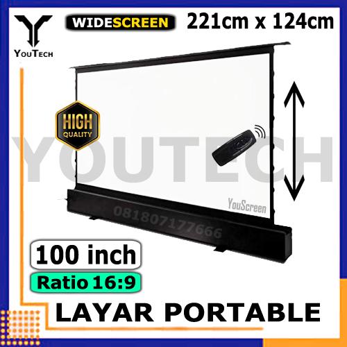 Jual Layar Proyektor Portable Floor Motorized 100" inch 16:9 - 221 x ...