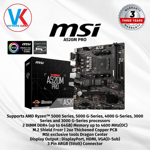 Jual MSI A520M Pro AMD A520 AM4 DDR4 USB3.2 ARGB 3 Pin NVMe PCIe Sata3 ...