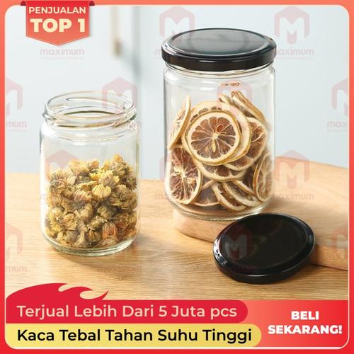 Jual Jar Kaca Bening Tutup Black / Jar Selai Tutup Black / Jar Kaca ...