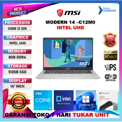 Jual MSI Modern 14 C12MO Core i3 1215 8GB 512GB SSD W11+OHS 14.0" FHD ...