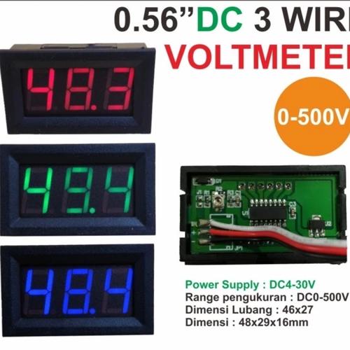 Jual Digital Voltmeter DC 3 Wire 0-500V DC Biru 0.56INCH Volt Meter DC ...