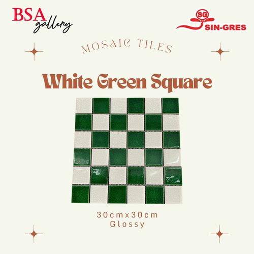 Jual MOSAIC TILE KOTAK HIJAU PUTIH / MOSAIC KOTAK GLOSSY / KERAMIK ...