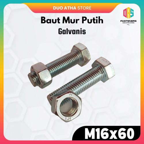 Jual M16 X 60 BAUT MUR PUTIH M16x60 BMP M16 x 60mm HEX GALVANIS - Kab ...
