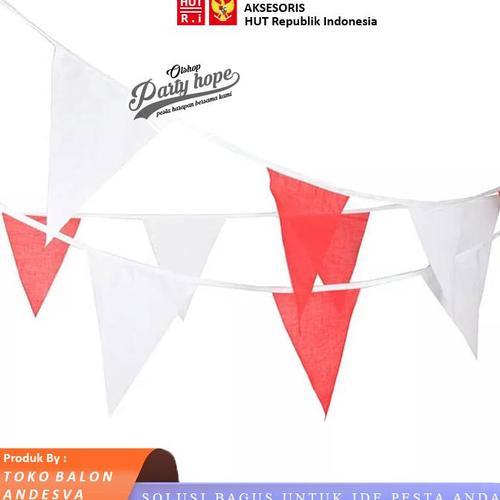 Jual ( isi 10 ) bendera kain polyester segitiga merah putih / bendera ...