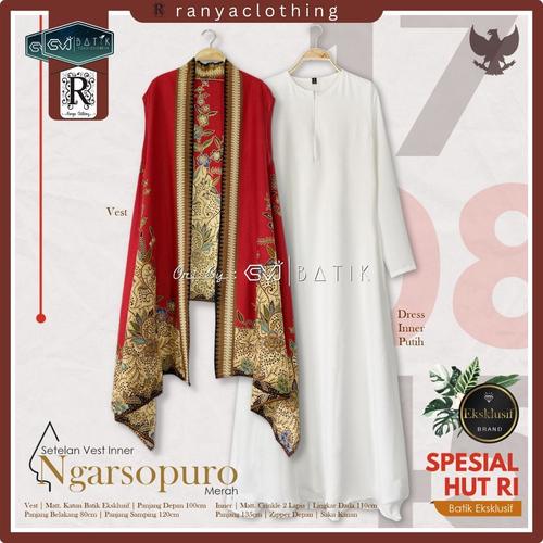 Jual Setelan wanita merah putih inner dress dan blazer panjang spesial ...