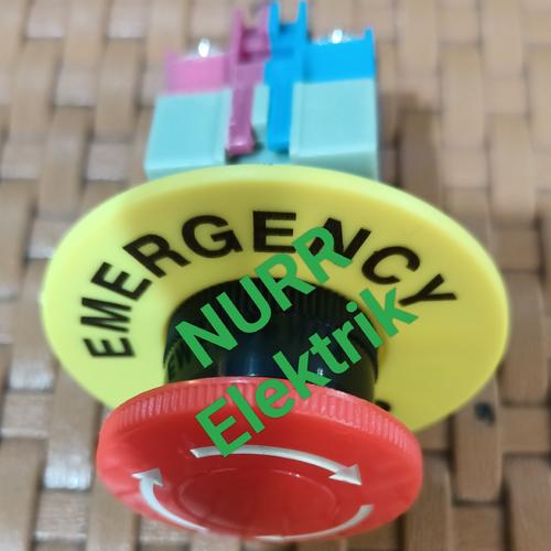 Jual Push Button Emergency Stop 22mm + Name Plate Push Lock 1NO 1NC ...
