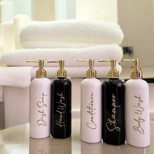 Jual botol sabun aesthetic HITAM / PUTIH SLIM GLOSSY GOLD CHIC 500ML ...