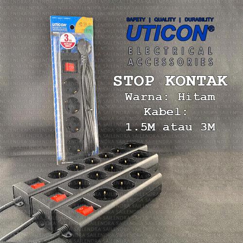 Jual UTICON Stop Kontak Hitam 3 / 4 / 5 / 6 Lubang + Kabel 1.5M / 3 M ...