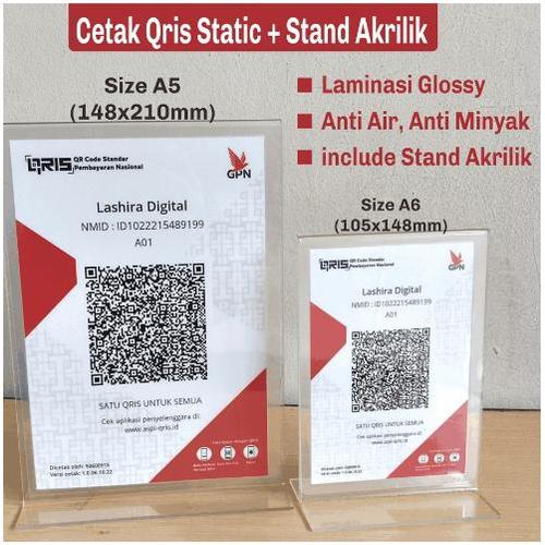 Jual Paket Cetak Qris dan Stand Akrilik A5 A6 berdiri model T / model L ...