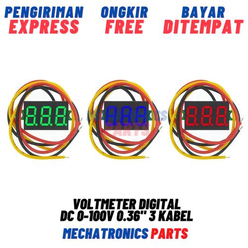Jual Voltmeter Digital DC 0-100V 0.36" 3 Kabel Mini Volt Meter Biru ...