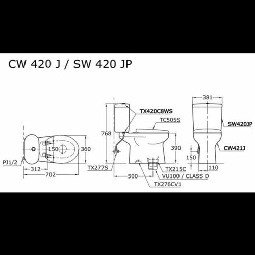 Jual closet duduk TOTO CW420J+SW420-1+TC 505 W/KLOSET DUDUK-TUTUP TC ...