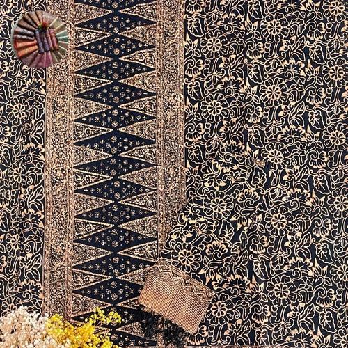 Jual kain batik sarung selendang remekan bahan paris warna gold hitam ...