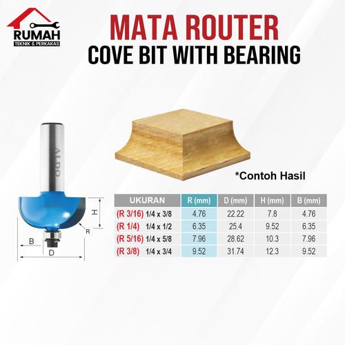 Jual MATA ROUTER COVE BIT WITH BEARING / Mata profil trimer kayu 1/4 ...