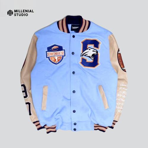 Promo Varsity Jacket Original Brave Blue Bordir Varsity Kulit Sintetis ...