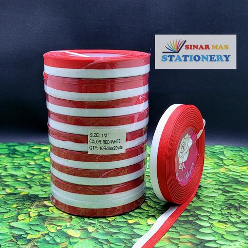 Jual Pita Merah Putih Satin Ukuran 1/2 " Inch 1.5 cm ( Panjang 20 yard ...