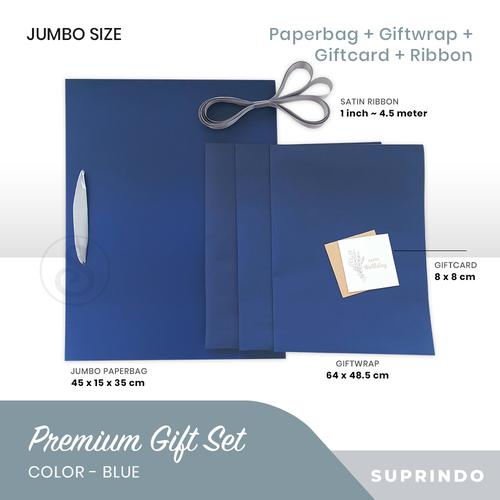 Jual Gift Set Paper Bag JUMBO + Kertas Kado + Pita + Kartu Ucapan (BIRU ...