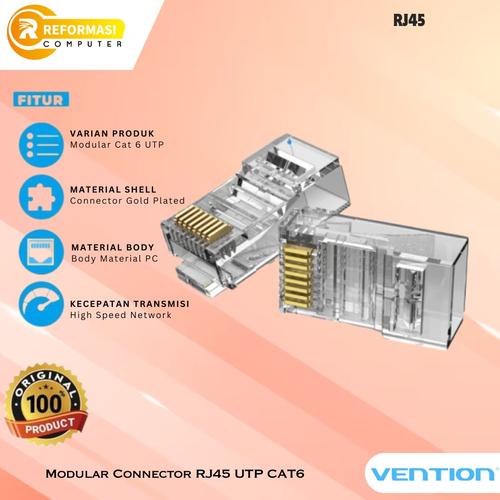 Jual Vention Konektor RJ45 Cat.6 UTP Modular Gigabit Jack Plug ...