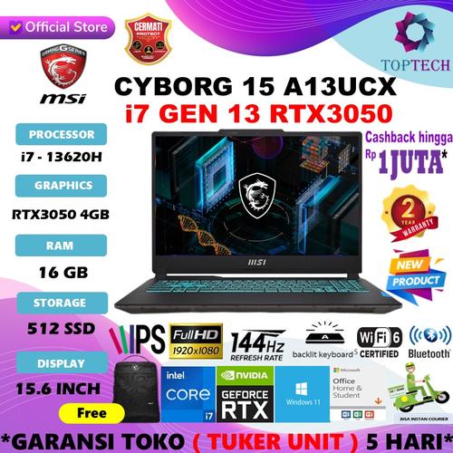 Promo MSI Cyborg 15 A13UCK i7 13620H 16GB 512GB RTX3050 4GB 15.6FHD IPS ...