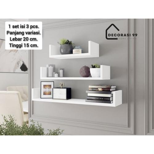 Promo Rak Ambalan Dinding model U, Harga 1 set isi 3 pcs, Lebar 20 cm ...