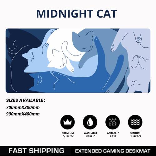 Jual Deskmat Deskpad Mouse Pad Midnight Cat Minimalist XL Large - 70cmx30cm - Kota Malang ...