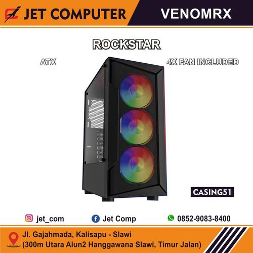 Jual Casing PC VenomRX RockStar Black Free 3 Fan ARGB Full ATX MATX ...