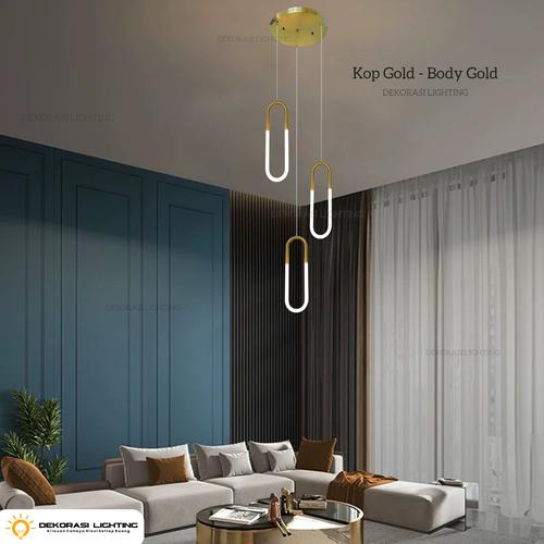 Jual Lampu gantung void tangga oval 3in1 led body hitam gold modern ...