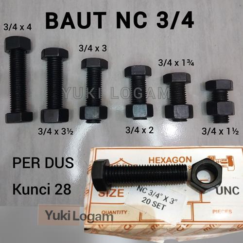 Jual 1 Dus baut mur NC 3/4 HEX hitam kunci 28 panjang 1 1/2 inchi ...