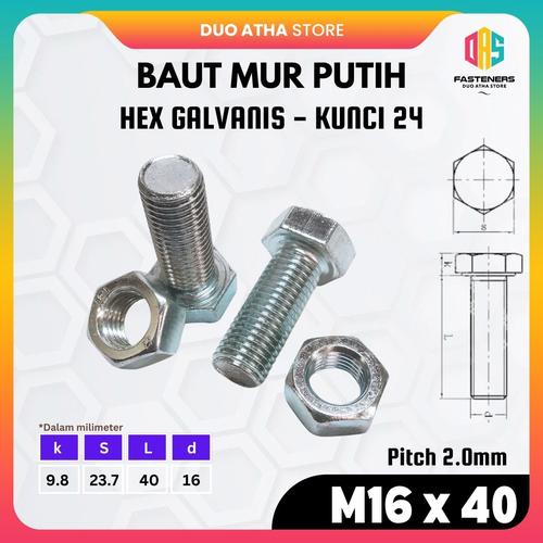 Jual BMP M16x40 BAUT MUR PUTIH M16 x 40mm GALVANIS - Kab. Tangerang ...