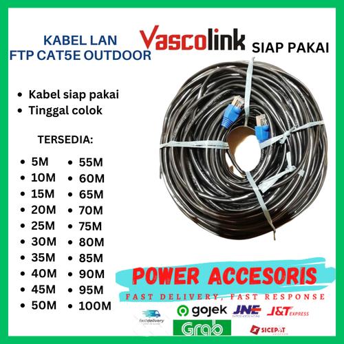 Promo Kabel LAN OUTDOOR VASCOLINK FTP CAT5 CAT 5E STP Siap Pakai HITAM ...