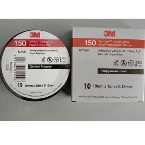 Jual 3M Isolasi Listrik Hitam Temflex 150 Asli 3M 18mm x 0.13mm x 18mtr 3M Original Tape Tahan ...