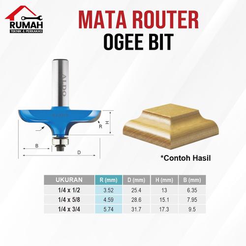 Jual MATA ROUTER OGEE BIT / Mata profil trimer kayu 1/4" - 1/4 x 5/8 ...