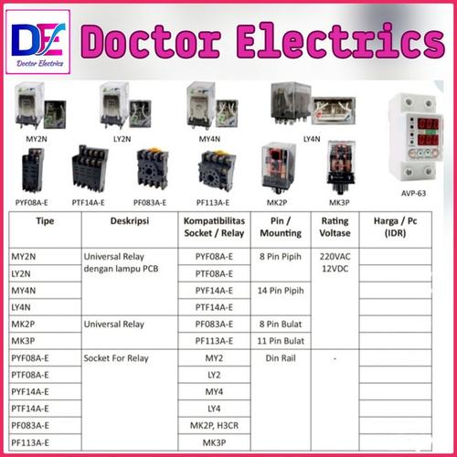 Jual DV RELAY 14 PIN LY4N 220VAC 220V 12VDC | SOCKET SOKET PTF14A-E ...